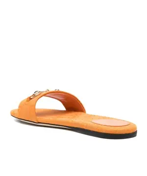 Gucci Canvas Logo Slide Sandals With Horsebit Detail - Nude