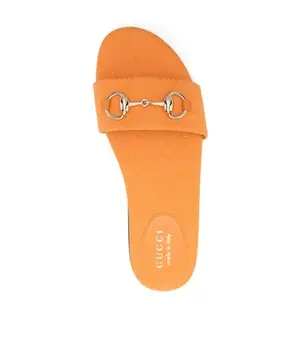 Gucci Canvas Logo Slide Sandals With Horsebit Detail - Nude
