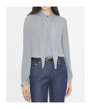 Tory Burch Georgette Bow Blouse - Grey
