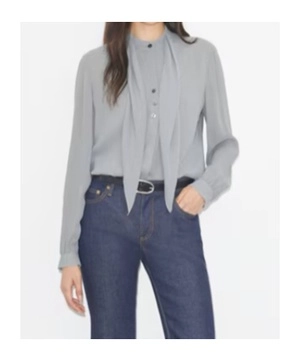 Tory Burch Georgette Bow Blouse - Grey