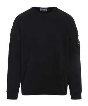 Stone Island Logo Patch Crewneck Sweatshirt - Black