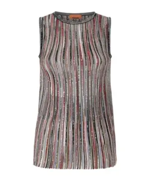 Missoni Sleeveless Sequined Striped Top - Gray