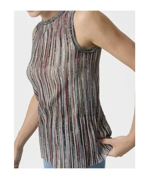 Missoni Sleeveless Sequined Striped Top - Gray