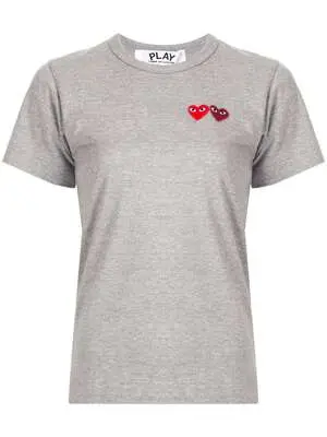 Play Comme Des Garcon Crewneck T-shirt With Embroidered Hearts - Gray