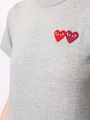 Play Comme Des Garcon Crewneck T-shirt With Embroidered Hearts - Gray