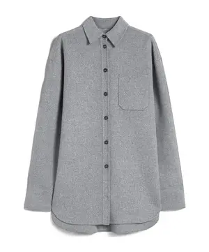 Sportmax Long-sleeved Button-up Shirt In Double-faced Wool - Medium Gray