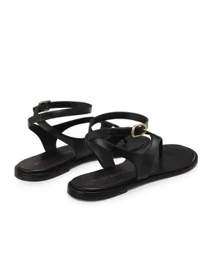 STUART WEITZMAN Marley Flat Thong Sandal With Adjustable Ankle Strap - Black