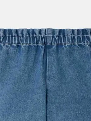 Bonpoint Elasticated Waist Denim Shorts With Cherry Embroidery