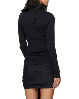Attico Long-sleeved Ribbed Polo Top - Black