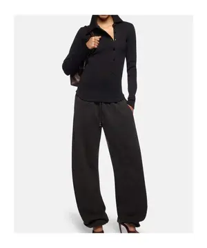 Attico Long-sleeved Ribbed Polo Top - Black