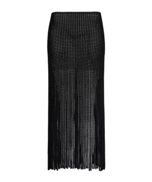 Alaïa Fringe Column Knitted Skirt - Black