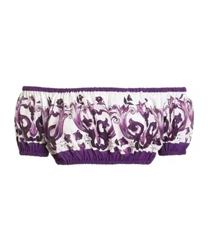 Dolce & Gabbana Majolica Print Off-the-shoulder Poplin Top - Purple