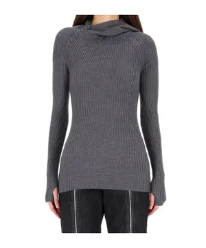 JEAN PAUL GAULTIER Ribbed Hooded Jumper - Gray