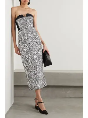 Carolina Herrera Strapless Embellished Grosgrain Satin Dress