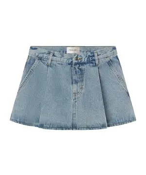 FRAME Low Rise Denim Skirt With Pleated Hem