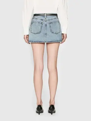 FRAME Low Rise Denim Skirt With Pleated Hem