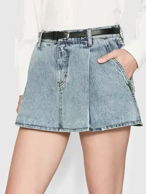 FRAME Low Rise Denim Skirt With Pleated Hem