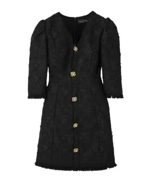 Oscar De La Renta Embroidered Tweed Mini Dress - Black