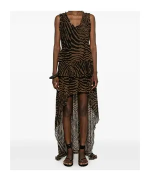 Blumarine Sleeveless High-low Zebra Print Dress - Black