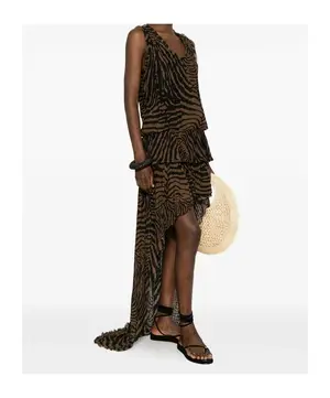 Blumarine Sleeveless High-low Zebra Print Dress - Black