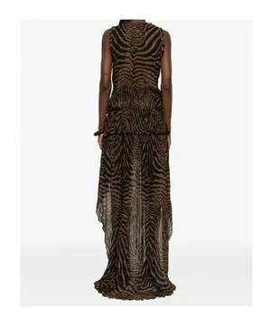 Blumarine Sleeveless High-low Zebra Print Dress - Black