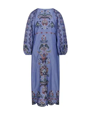 Farm Rio Embroidered Tie-neck Maxi Dress