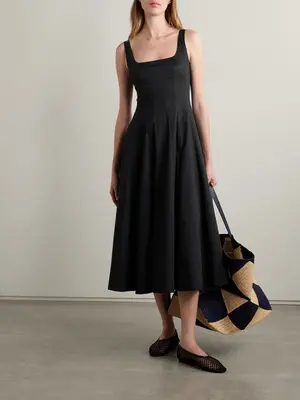 Staud Wells Pleated Midi Dress - Black