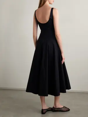 Staud Wells Pleated Midi Dress - Black
