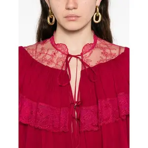 Chloé Long Sleeve Tiered Lace Trim Dress