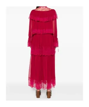 Chloé Long Sleeve Tiered Lace Trim Dress