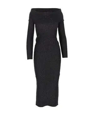 Khaite Off-the-shoulder Long Sleeve Ribbed Knit Midi Dress