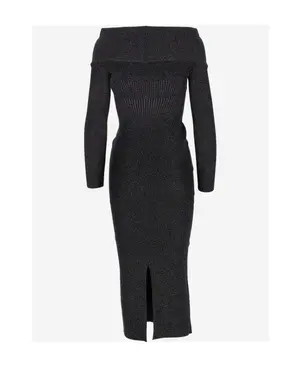 Khaite Off-the-shoulder Long Sleeve Ribbed Knit Midi Dress
