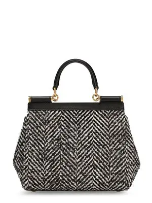 Dolce & Gabbana Sicily Medium Chevron Handbag - Black