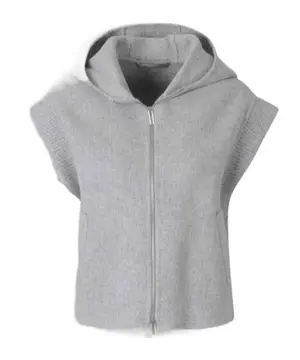 Peserico Hooded Knit Vest With Zip Front And Patch Pockets