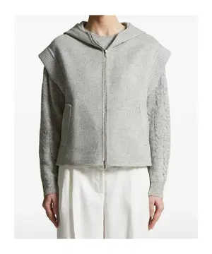 Peserico Hooded Knit Vest With Zip Front And Patch Pockets