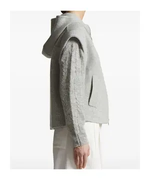 Peserico Hooded Knit Vest With Zip Front And Patch Pockets