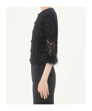 Valentino Garavani Lace Feather-trim Cardigan