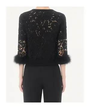 Valentino Garavani Lace Feather-trim Cardigan