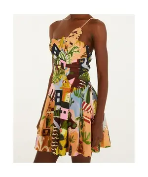 Farm Rio One-shoulder Mini Dress With Pleated Details