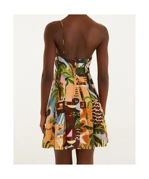 Farm Rio One-shoulder Mini Dress With Pleated Details