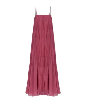 Chloé Pleated Maxi Dress With Spaghetti Straps - Red