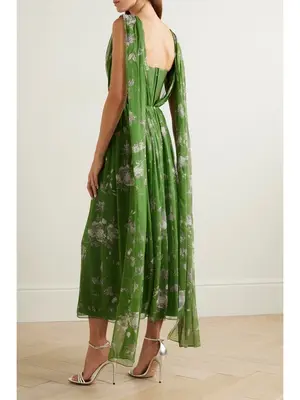 Erdem Shawl-style Pleated Printed Dress