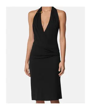 Versace Halterneck Midi Dress With Safety Pin Detail