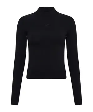 MARINE SERRE Mock-neck Fitted Knitted Sweater With Heat-fused Moon Logo