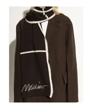 Moschino Embroidery Striped Scarf - Brown