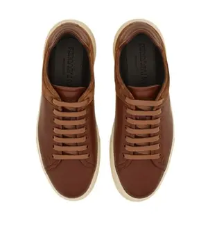 FERRAGAMO Low-top Calfskin And Suede Sneakers - Brown