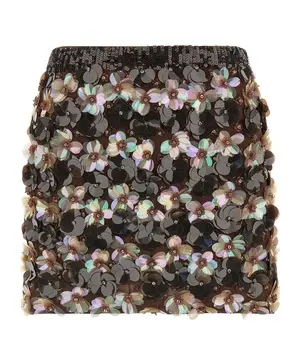 P.a.r.o.s.h Embellished Floral Sequin Mini Skirt - Brown
