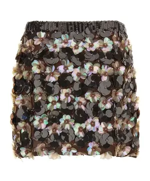 P.a.r.o.s.h Embellished Floral Sequin Mini Skirt - Brown