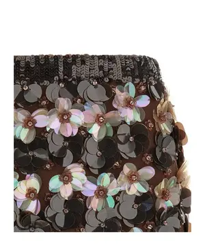 P.a.r.o.s.h Embellished Floral Sequin Mini Skirt - Brown