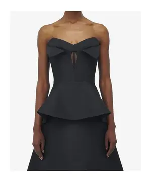 Alexander McQueen Strapless Draped Peplum Top - Black
